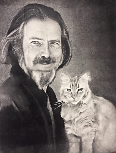 Where Y'Art Works | "Alan Watts with Alan the Cat" by Michael McManus